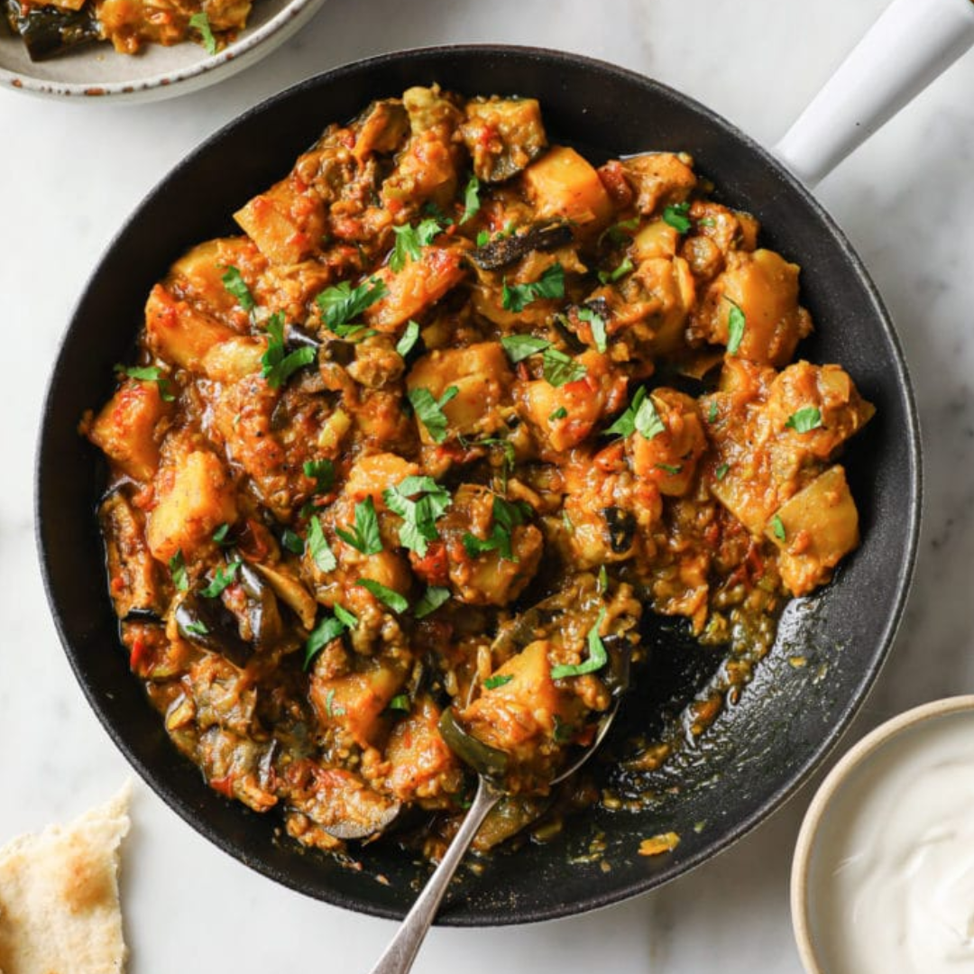 Aloo Baingan - Eggplant and Potato Curry | Baba's Feed Project
